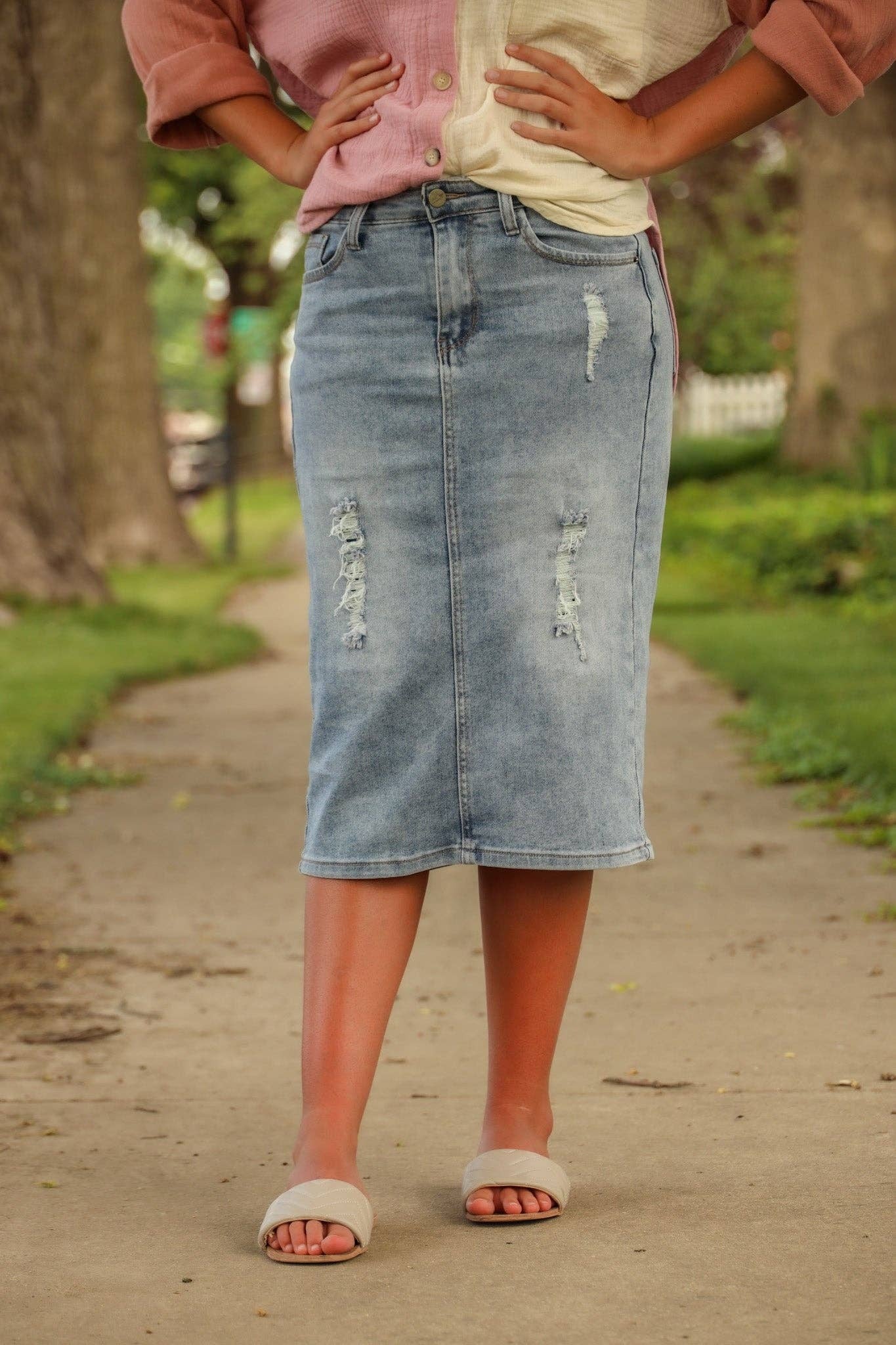 Ada Faye - Ada Faye Denim Skirt- Light (EXTENDED): 4X | Bliss and Birch ...
